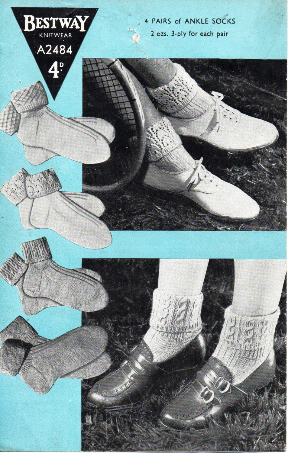 Womens Ankle Socks Knitting Pattern Pdf 1940s 4 Designs 9 to - Etsy