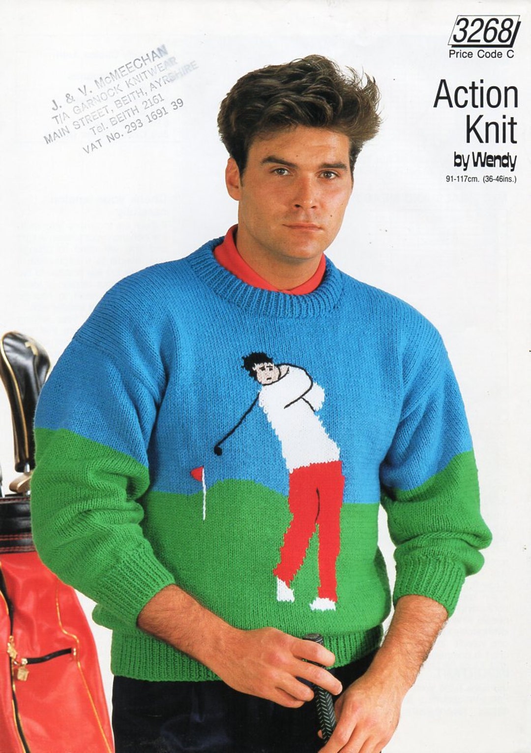 Vintage Mens Golf Sweater Knitting Pattern Pdf Mans Golfing Jumper Golf ...