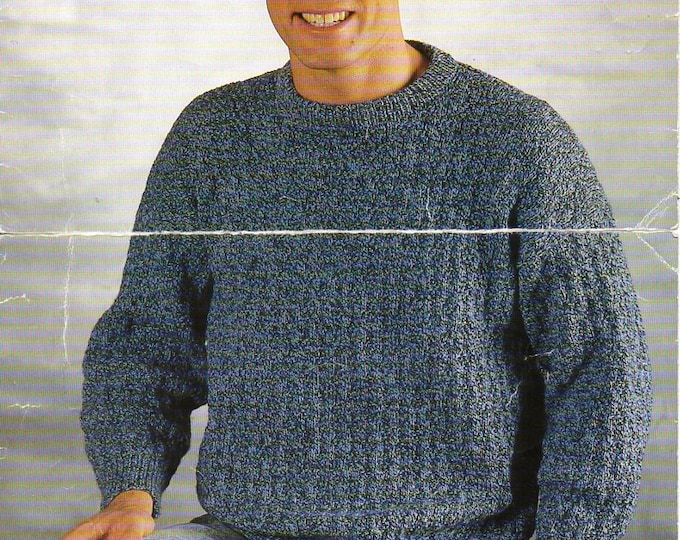 Man's 1980s Tweed Sweater Textured 2 Colour Drop Sleeve - DK( 8 Ply ...