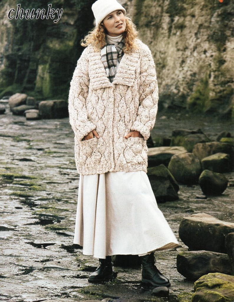 Womens Chunky Jacket Knitting Pattern Pdf Ladies Coat Long Length ...