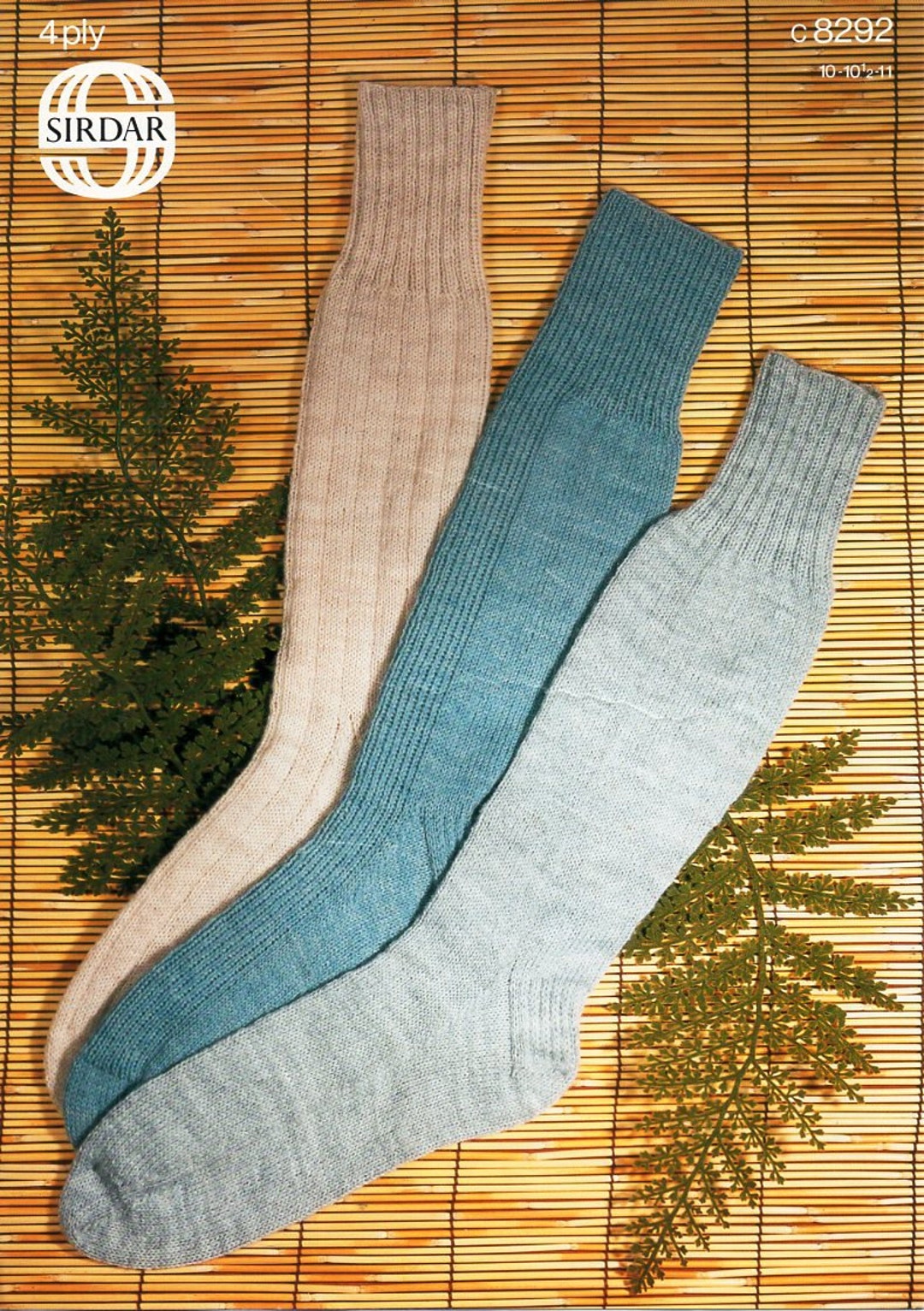 Mens 4ply Socks Knitting Pattern PDF Long Socks Ribbed 10-11 Inch Foot ...