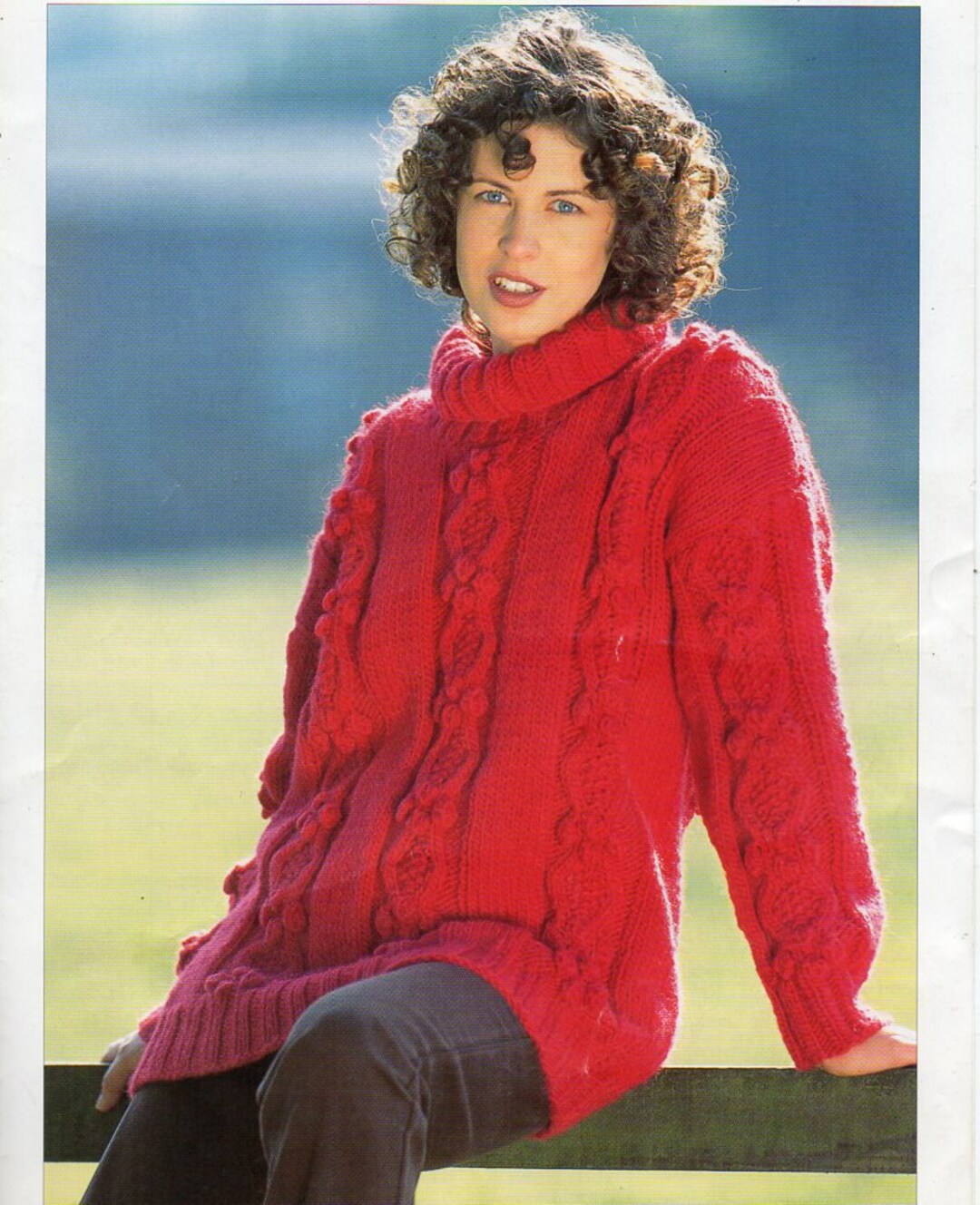 Womens cable tunic sweater knitting pattern pdf ladies polo neck jumper ...