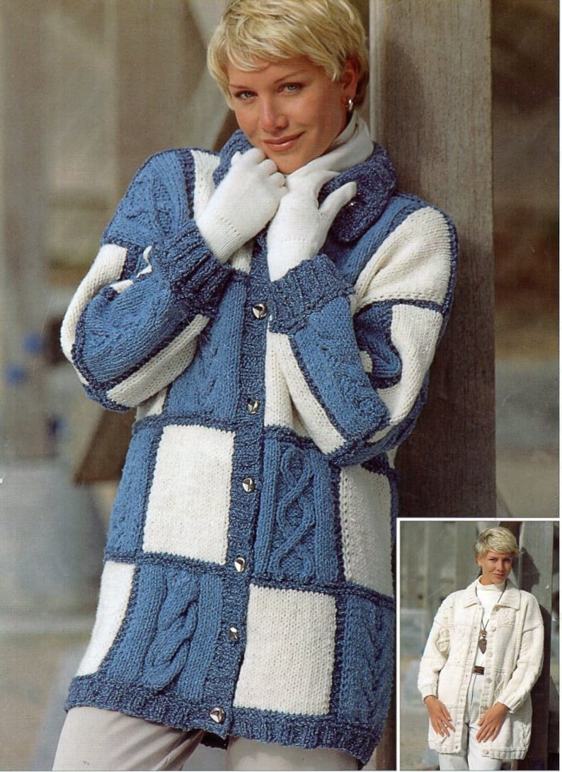 Womens Chunky Jacket Knitting Pattern Pdf Ladies Patchwork | Etsy UK