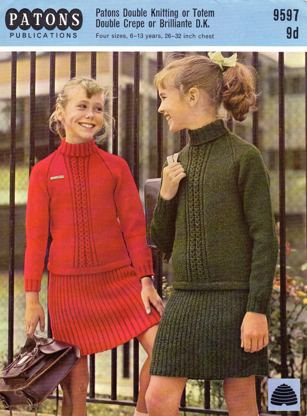Vintage Girls Sweater Skirt Suit Knitting Pattern Pdf Polo Neck Jumper ...