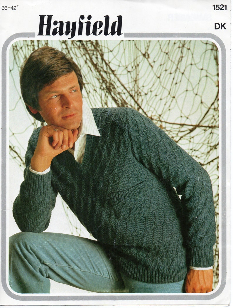 Mens Sweater Knitting Pattern Pdf Mens V Neck Patterned Jumper | Etsy