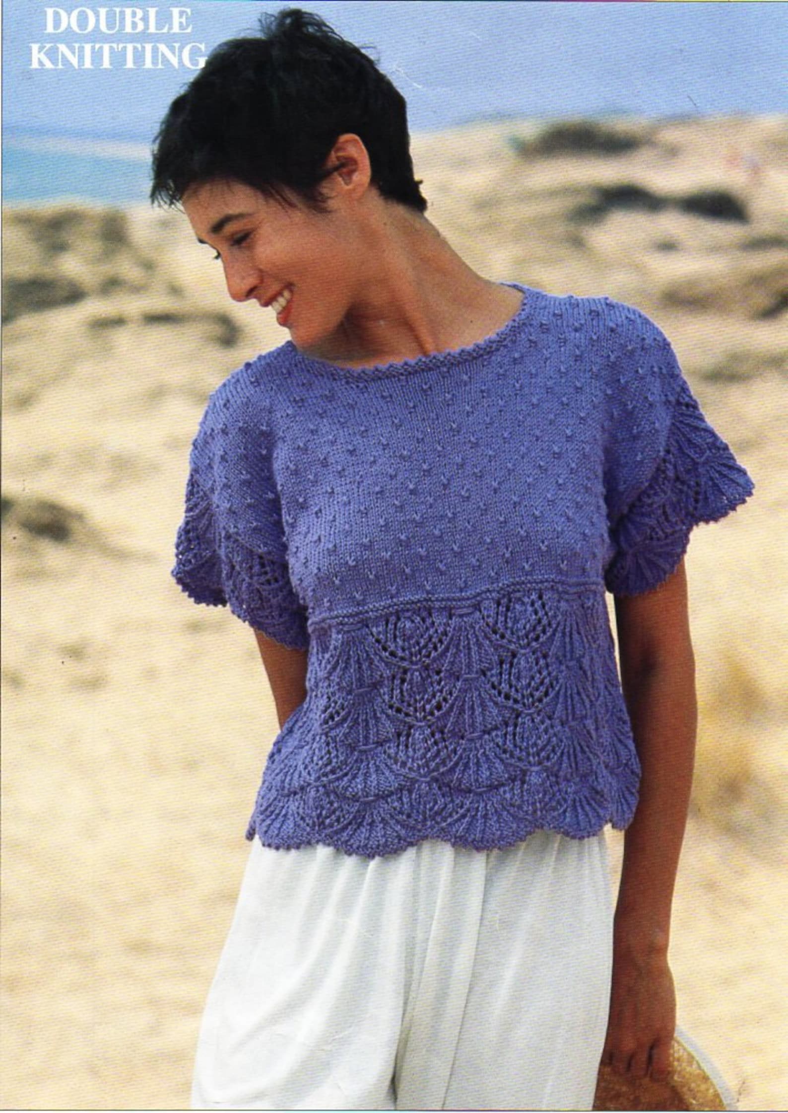 Womens Top Knitting Pattern Pdf Ladies Short Sleeve Sweater Lacy Top ...