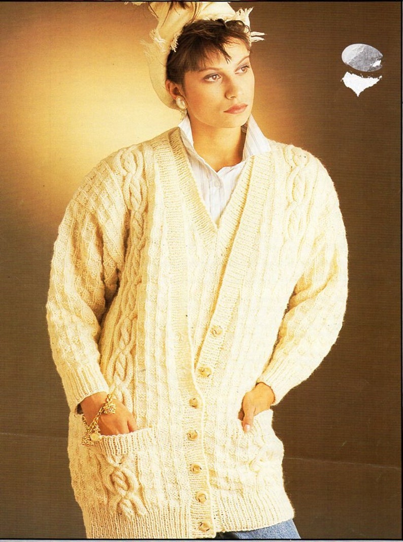 Womens Aran Knitting Pattern Pdf Ladies Aran Cardigan Slipover Long Jacket Cable 32-38 Aran ...