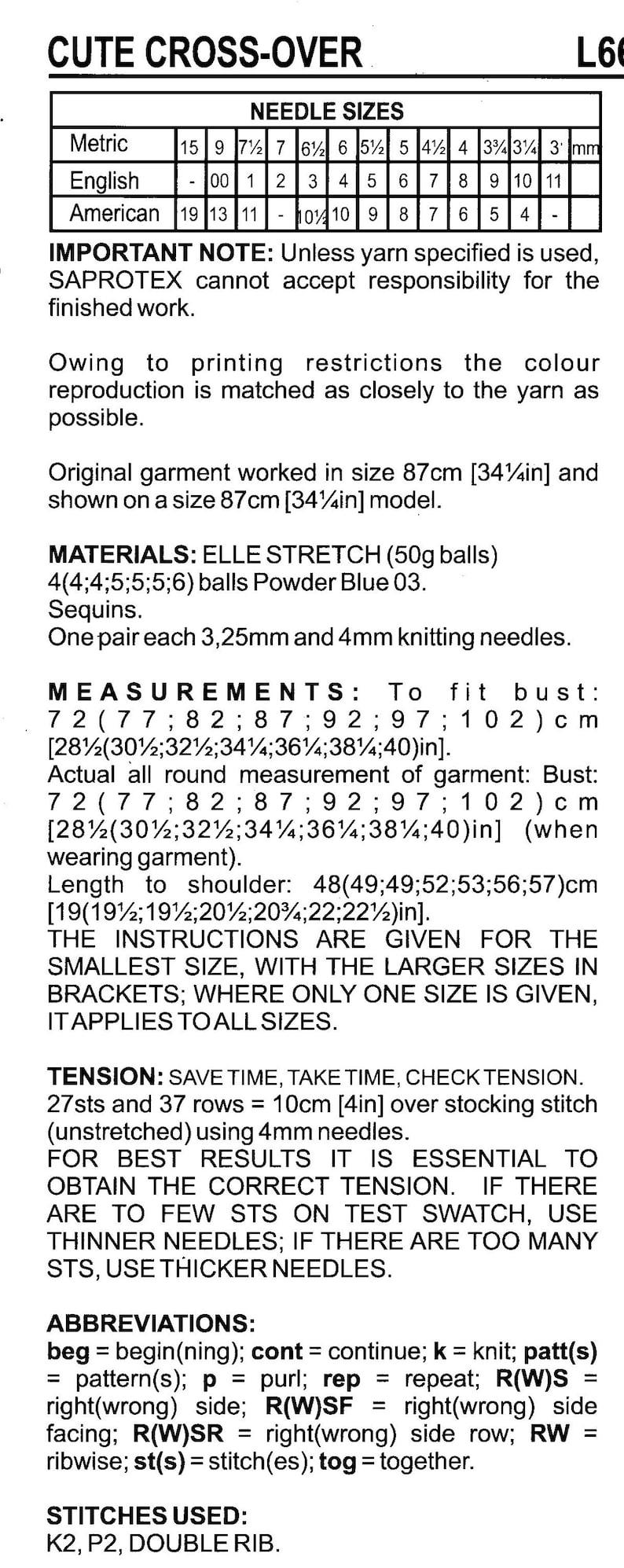 Womens Crossover Top KNITTING PATTERN Pdf Ladies Low V Rib Top 28.5-40 ...