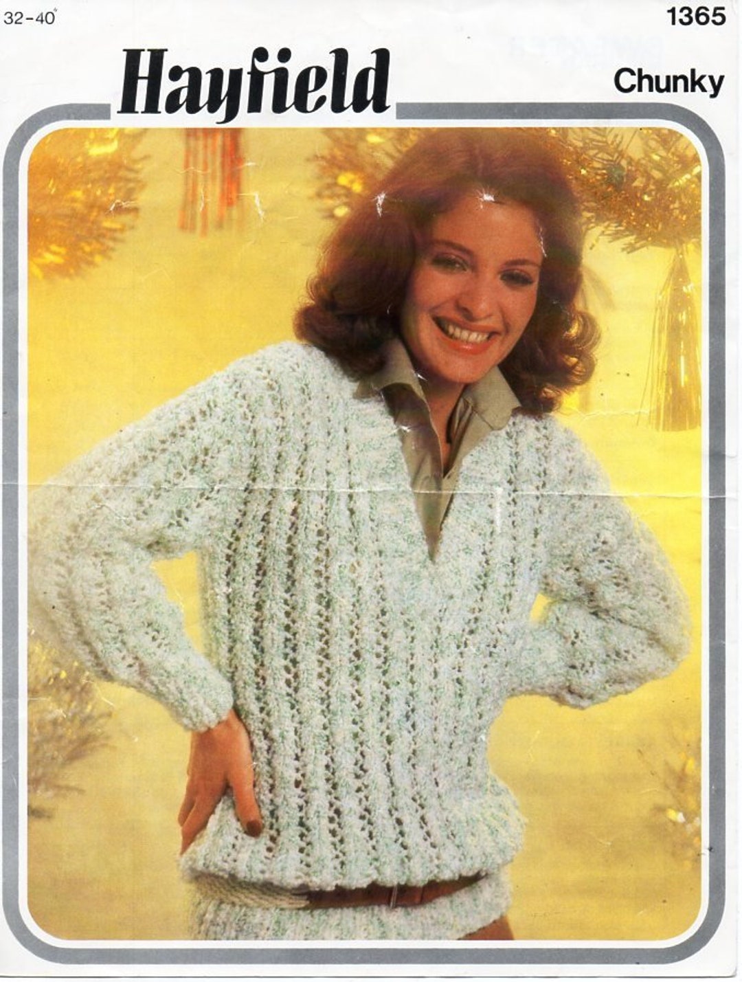 Womens Sweater Knitting Pattern Pdf Ladies Lacy Chunky V Neck Jumper 32 ...