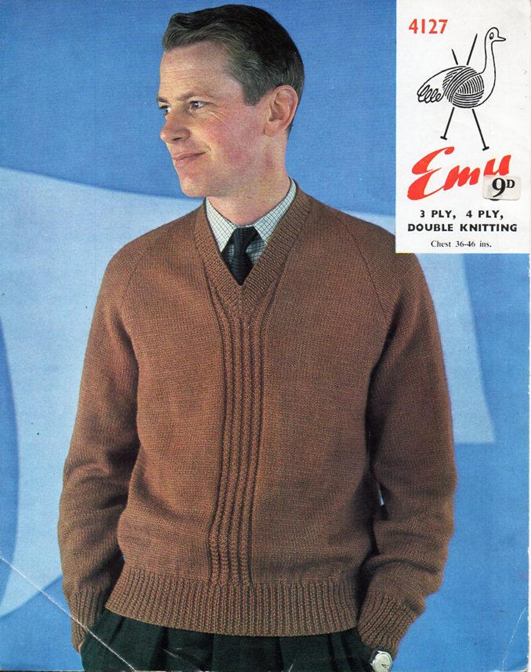 Vintage Mens Sweater Knitting Pattern Pdf Mens V Neck Jumper Various ...