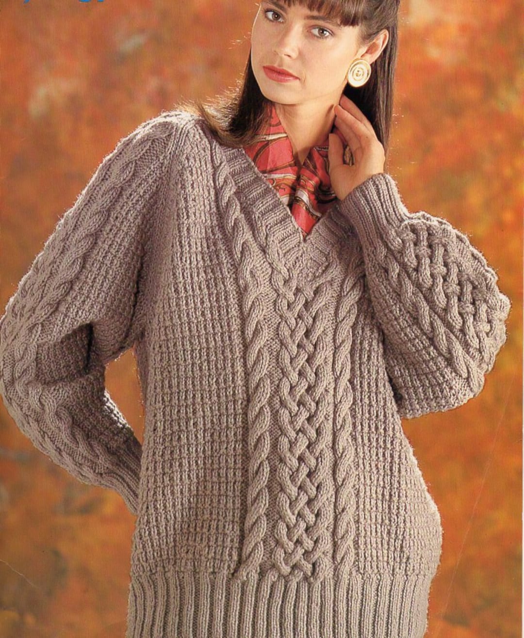 Womens Aran Sweater Knitting Pattern Pdf Download Ladies Cable V Neck Jumper 36-46 Inch Chest ...