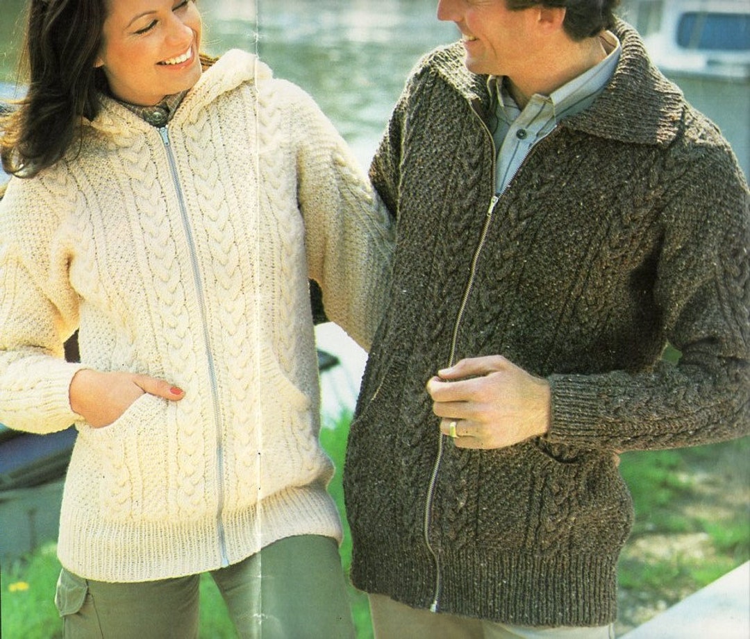 Vintage Aran Jacket Knitting Pattern Pdf Womens Mens Cable Cardigan ...
