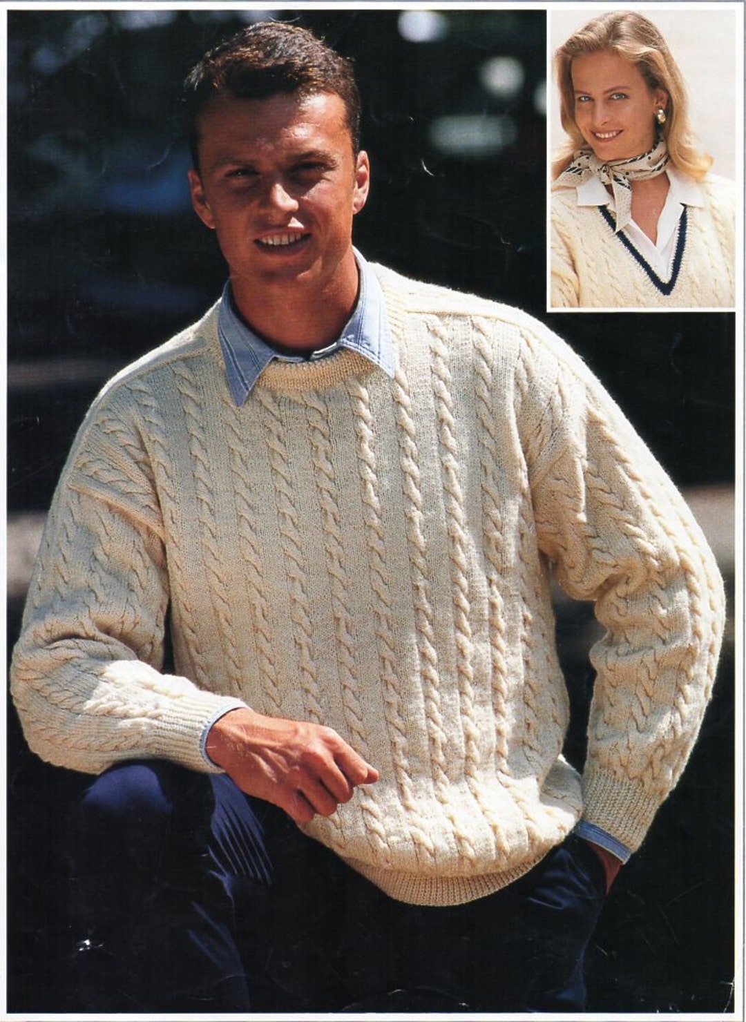 Mens Cable Sweater Knitting Pattern Pdf 4ply Mans Jumper V or Round ...