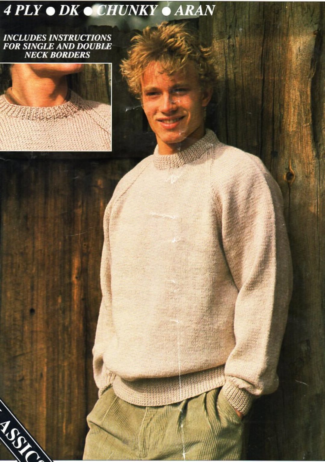 Mens Classic Round Neck Sweater Knitting Pattern Pdf 4ply DK Aran or ...