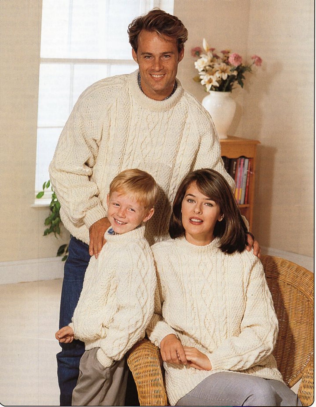 Family Aran Sweater Knitting Pattern Pdf Womens Mens Childrens Cable ...