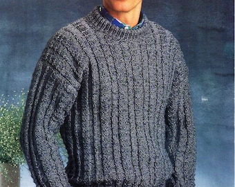 Mens Sweater Knitting Pattern Pdf Mans Chunky Rib Jumper Crew - Etsy UK