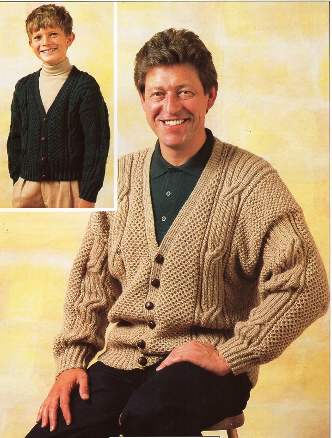 Mens Cable Cardigan Knitting Pattern Pdf Mens V Neck Cable Jacket 24-46 ...
