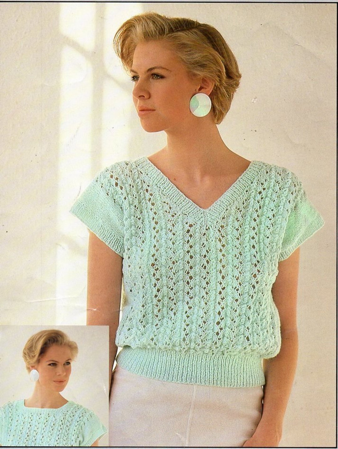 Womens Lacy Top Knitting Pattern Pdf Ladies Reversible Top V Front or ...