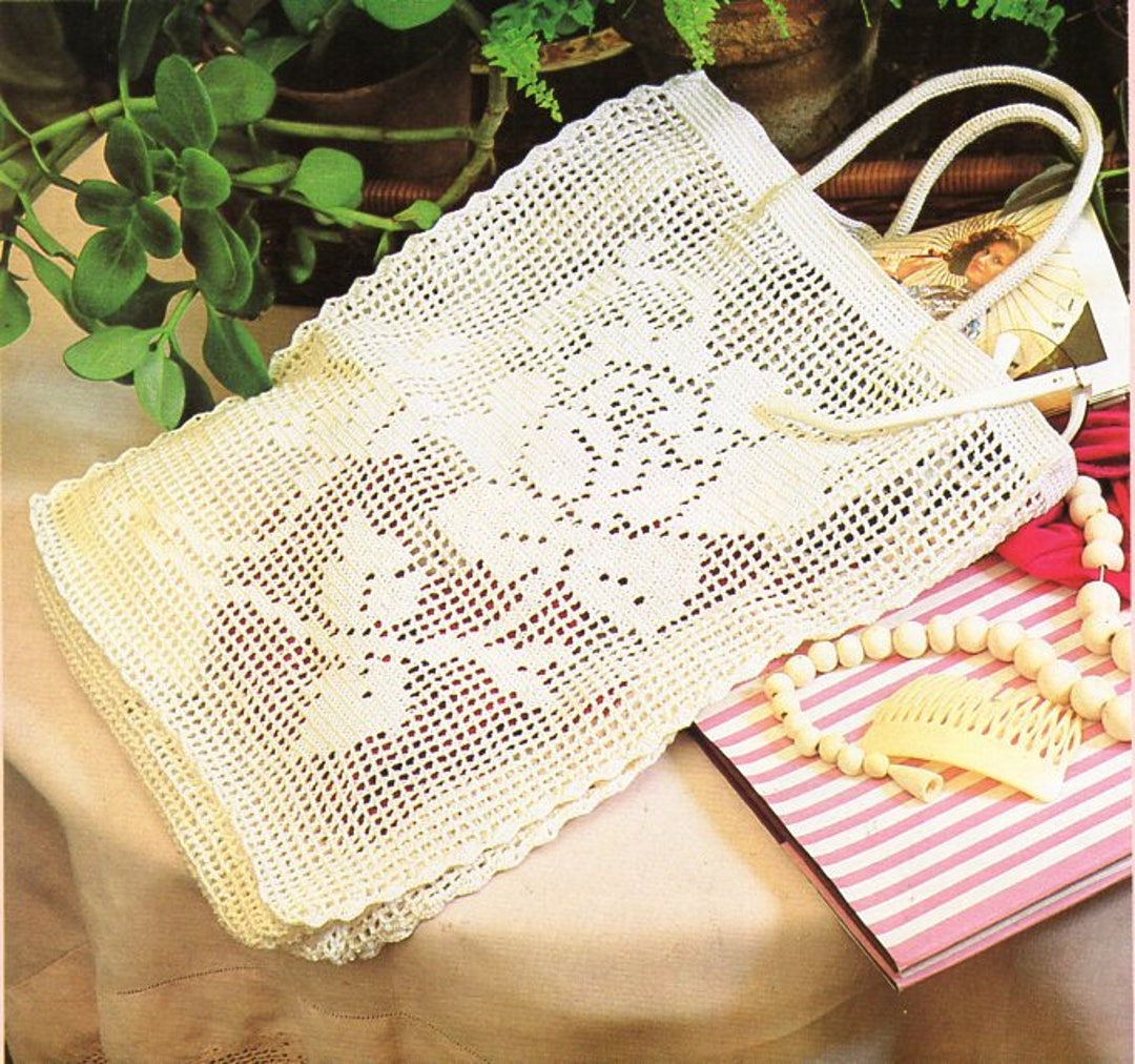 Filet Crochet Bag Pattern CROCHET PATTERN Pdf Rose Motif Flower Crochet ...