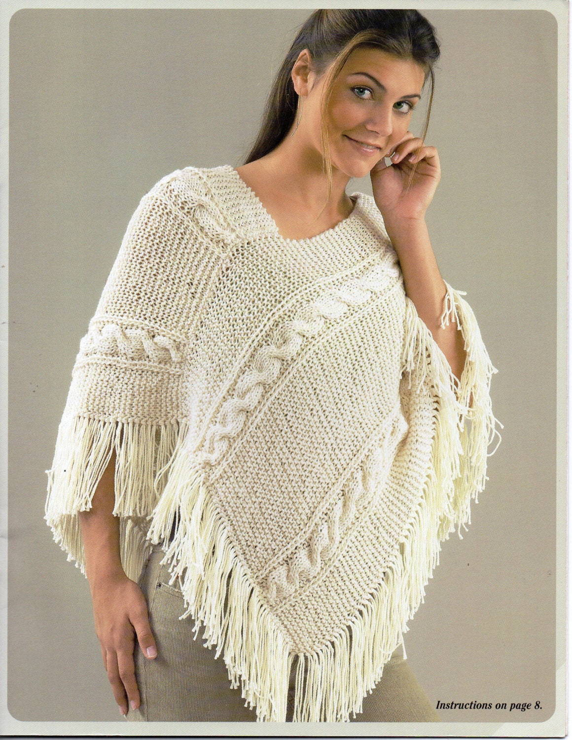 Womens Poncho Knitting Pattern Aran Poncho Fringed Poncho Size 4-20 10 ...