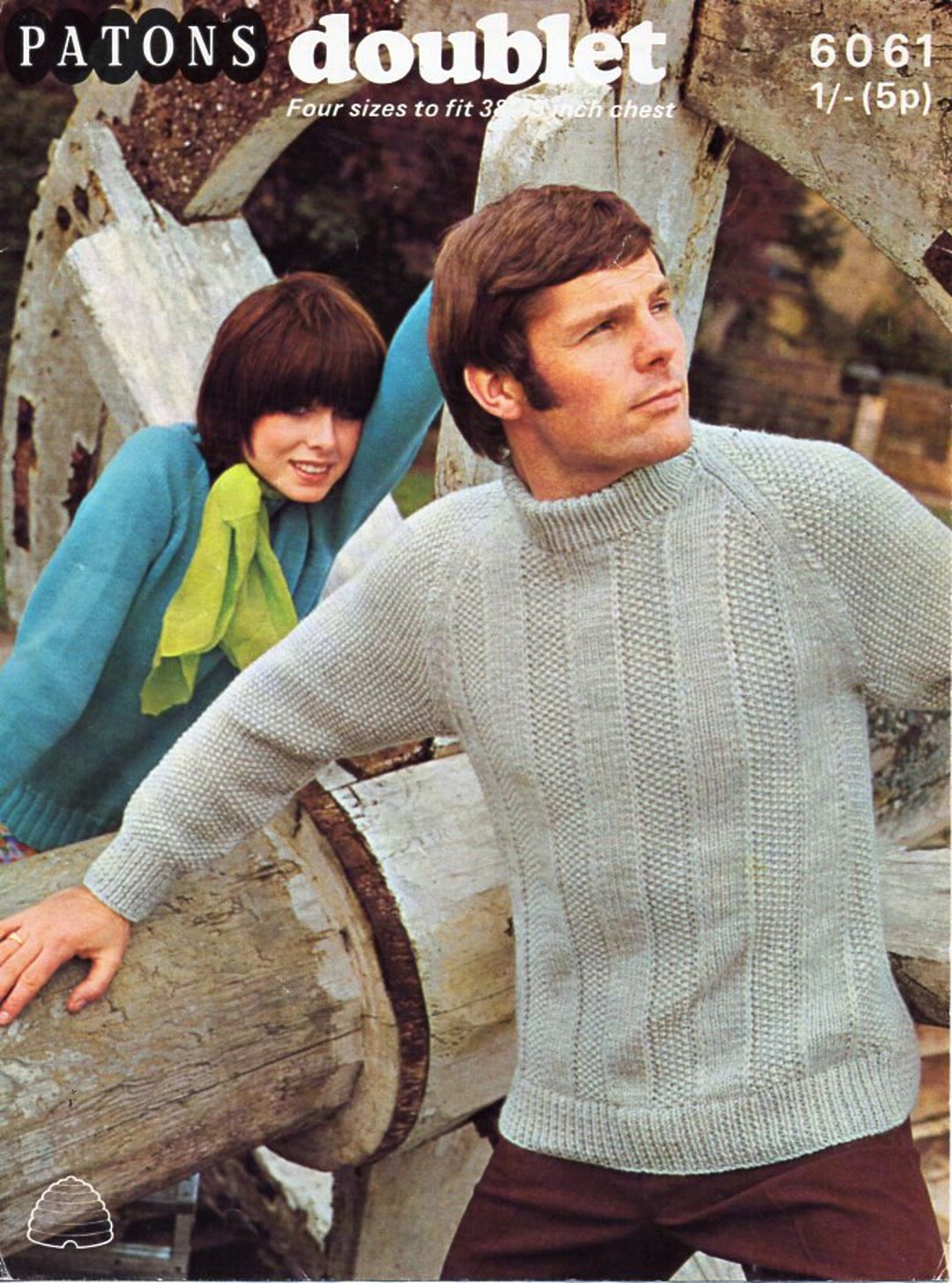 Vintage Mens Sweater Knitting Pattern PDF Mens Crew Neck Jumper Moss ...