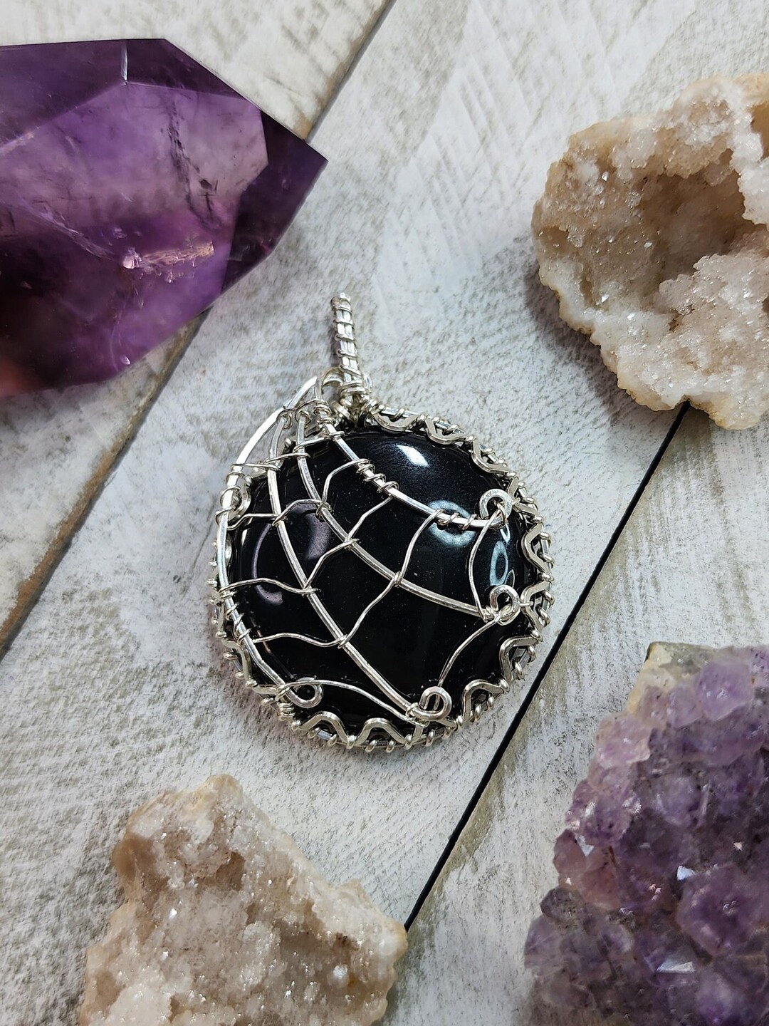 Obsidian Spider Web in Sterling Silver - Etsy