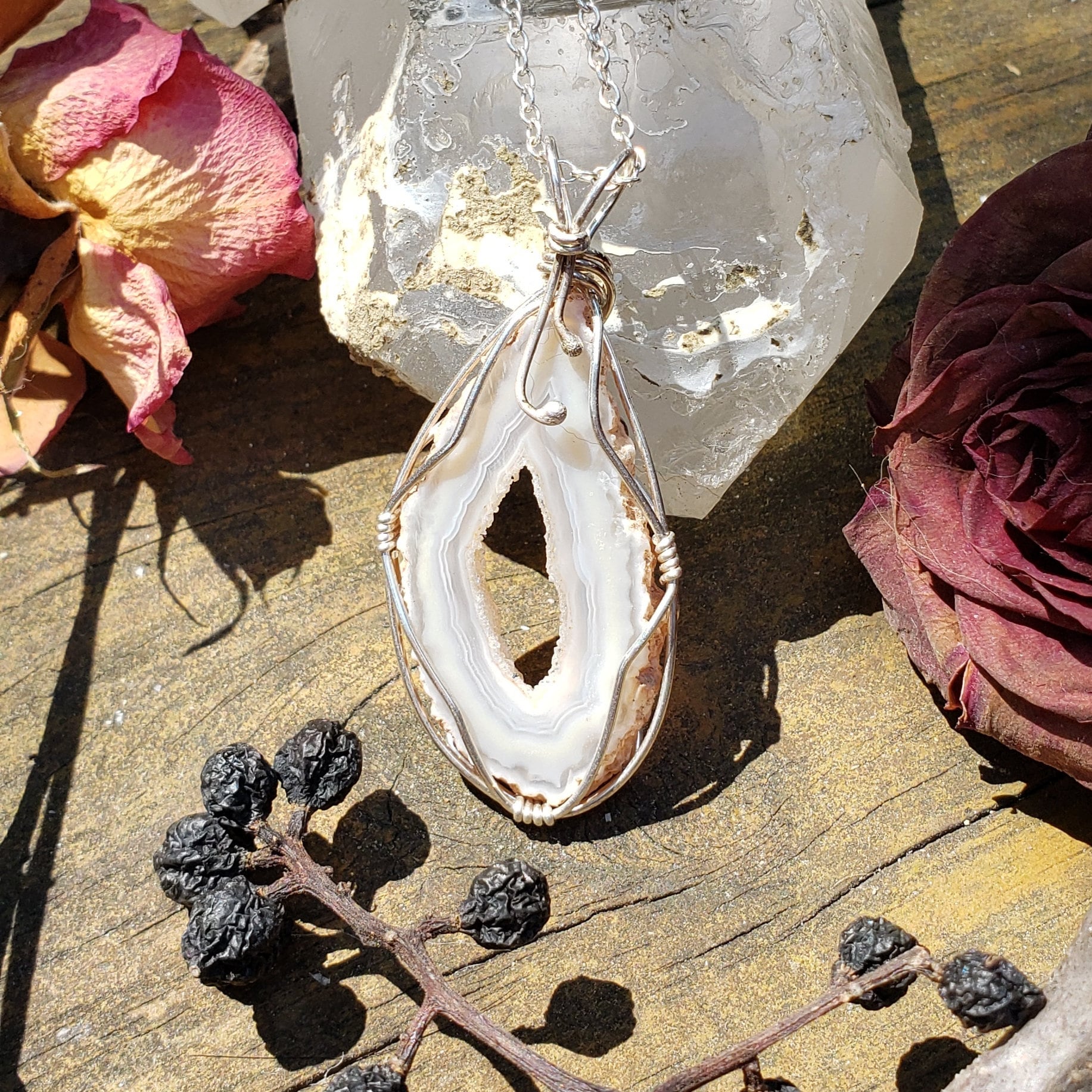 Sterling Captured Geode Slice Necklace
