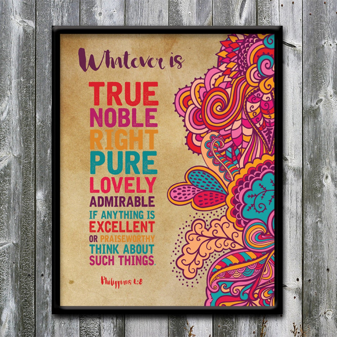 Philippians 4:8 - Whatever is True - Colorful - Wall Art - Scripture ...