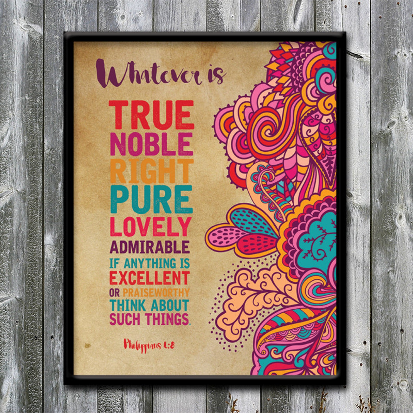 Philippians 4:8 - Whatever is True - Colorful - Wall Art - Scripture ...