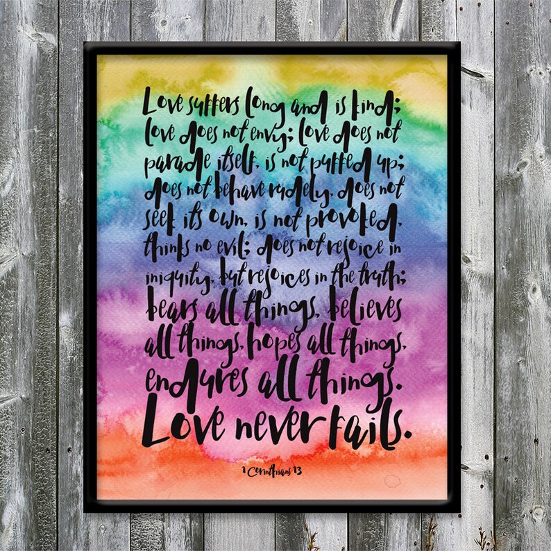 1 Corinthians 13 - Love - Love Never Fails - Rainbow - Watercolor ...