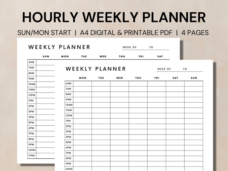 Hourly Weekly Schedule Landscape Weekly Planner Printable - Etsy