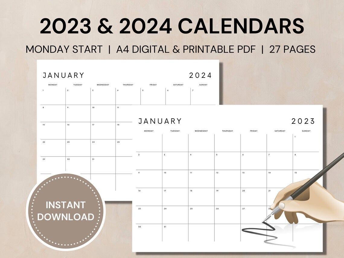 2023 2024 Calendar A4 Printable Calendar 2023 2024 - Etsy Canada