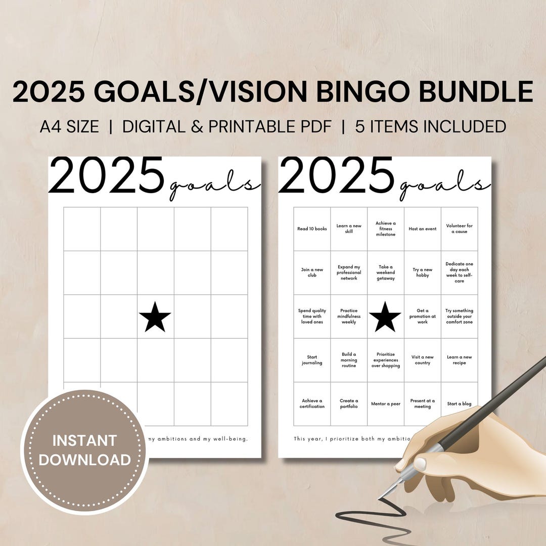 2025 Vision Board Bingo, Goal Planner Bundle, New Year Resolutions ...