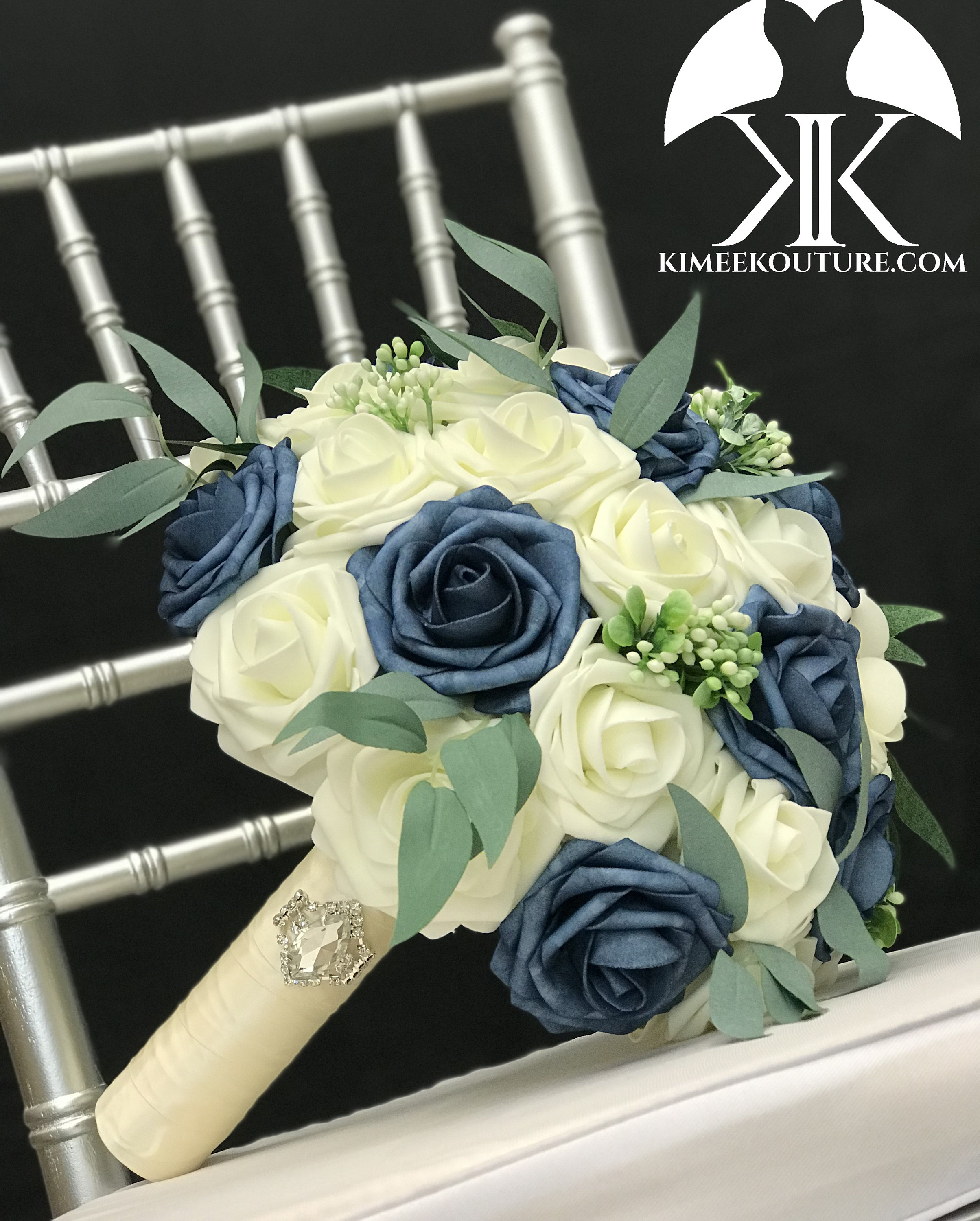 Rustic Bridal Bouquet. DUSTY SLATE BLUE & Ivory Bridal Bouquet | Etsy