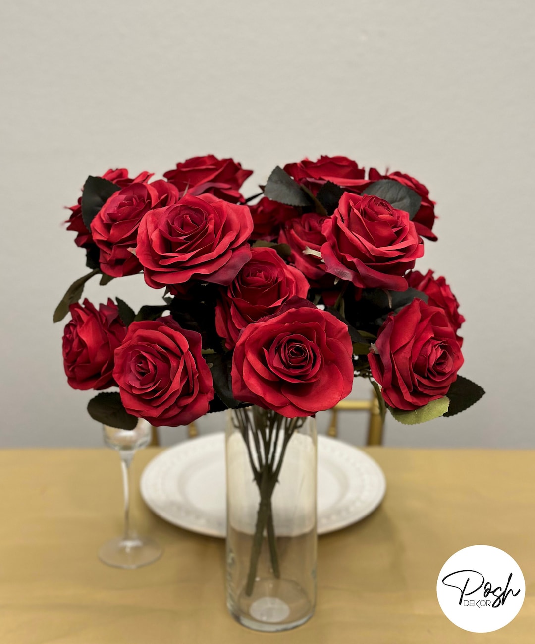 DEEP RED Rose Bouquet With PREMIUM Silk Roses Wedding Centerpiece Roses ...