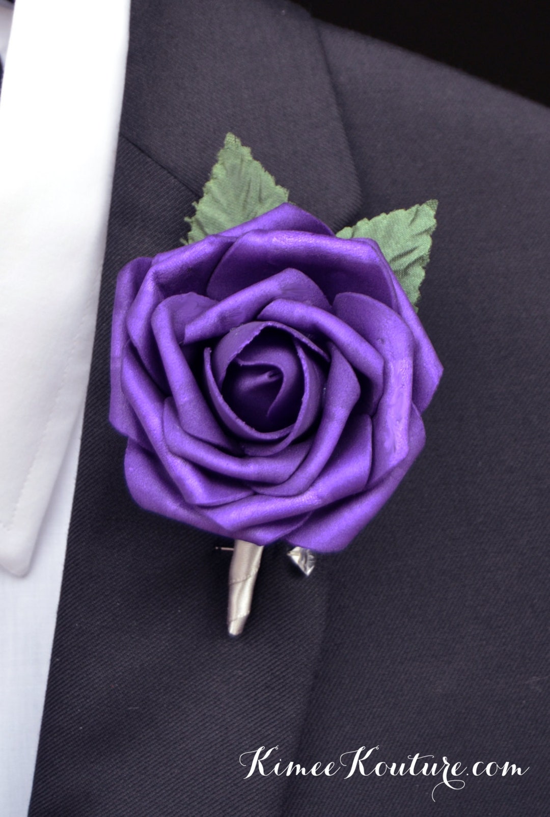 PURPLE BOUTONNIERE. Purple Wedding Single Rose & Ribbon Boutonniere ...