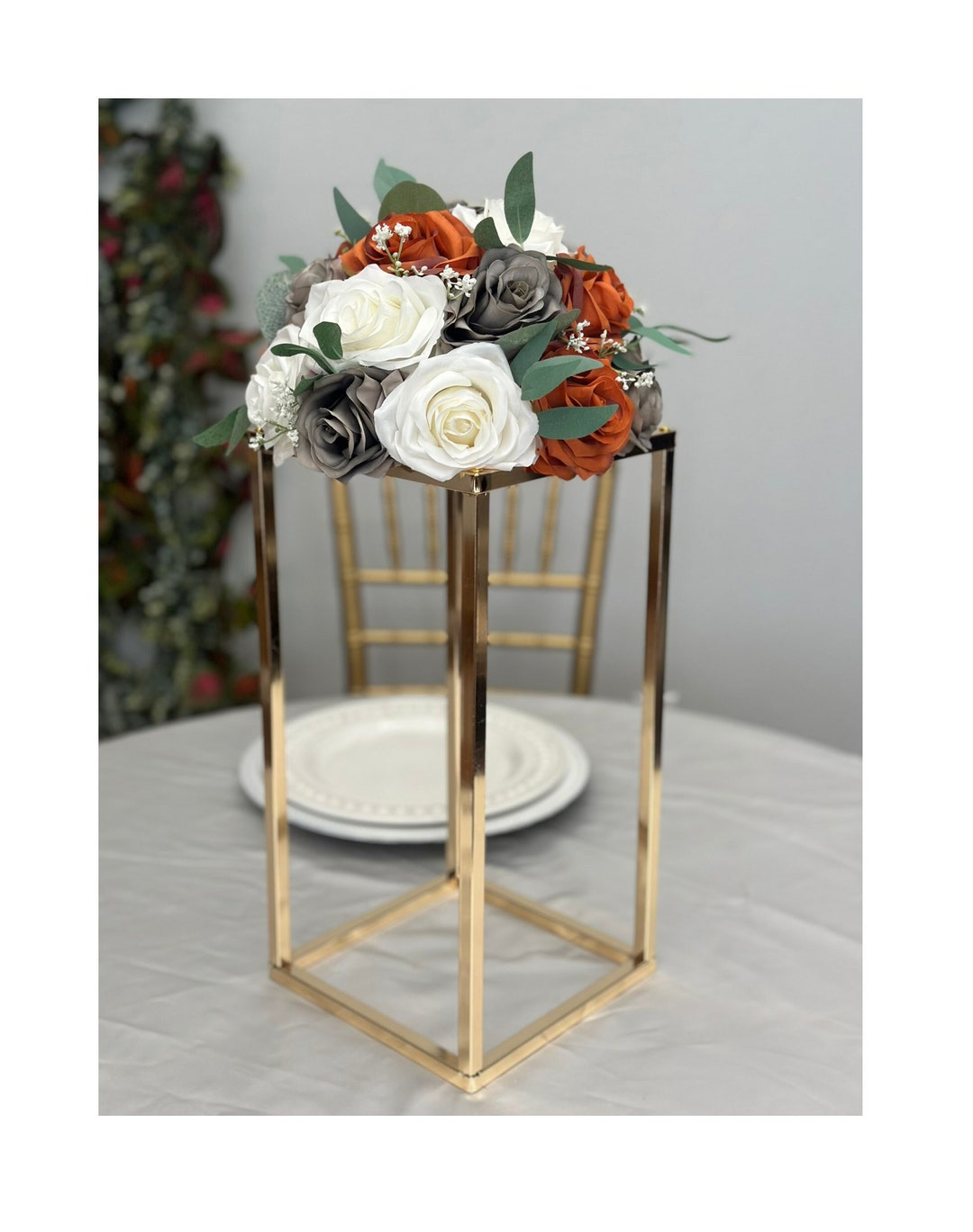 GOLD Square Centerpiece Stand Rectangle Table Bouquet Holder Wedding ...