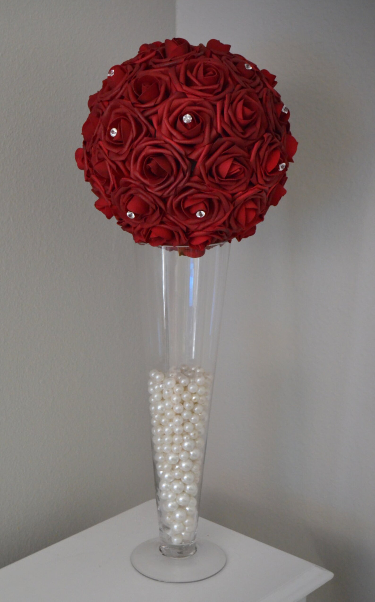 DEEP RED Flower Ball With Rhinestone Accent. Deep Red - Etsy