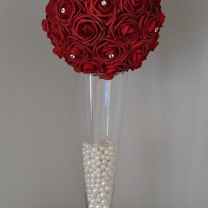 DEEP RED Flower Ball With Rhinestone Accent. Deep Red Pomander. Deep ...