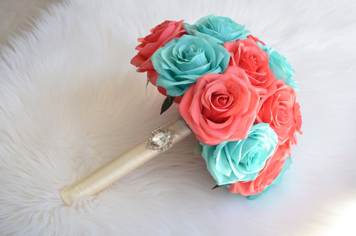 Turquoise And Coral Wedding Flowers