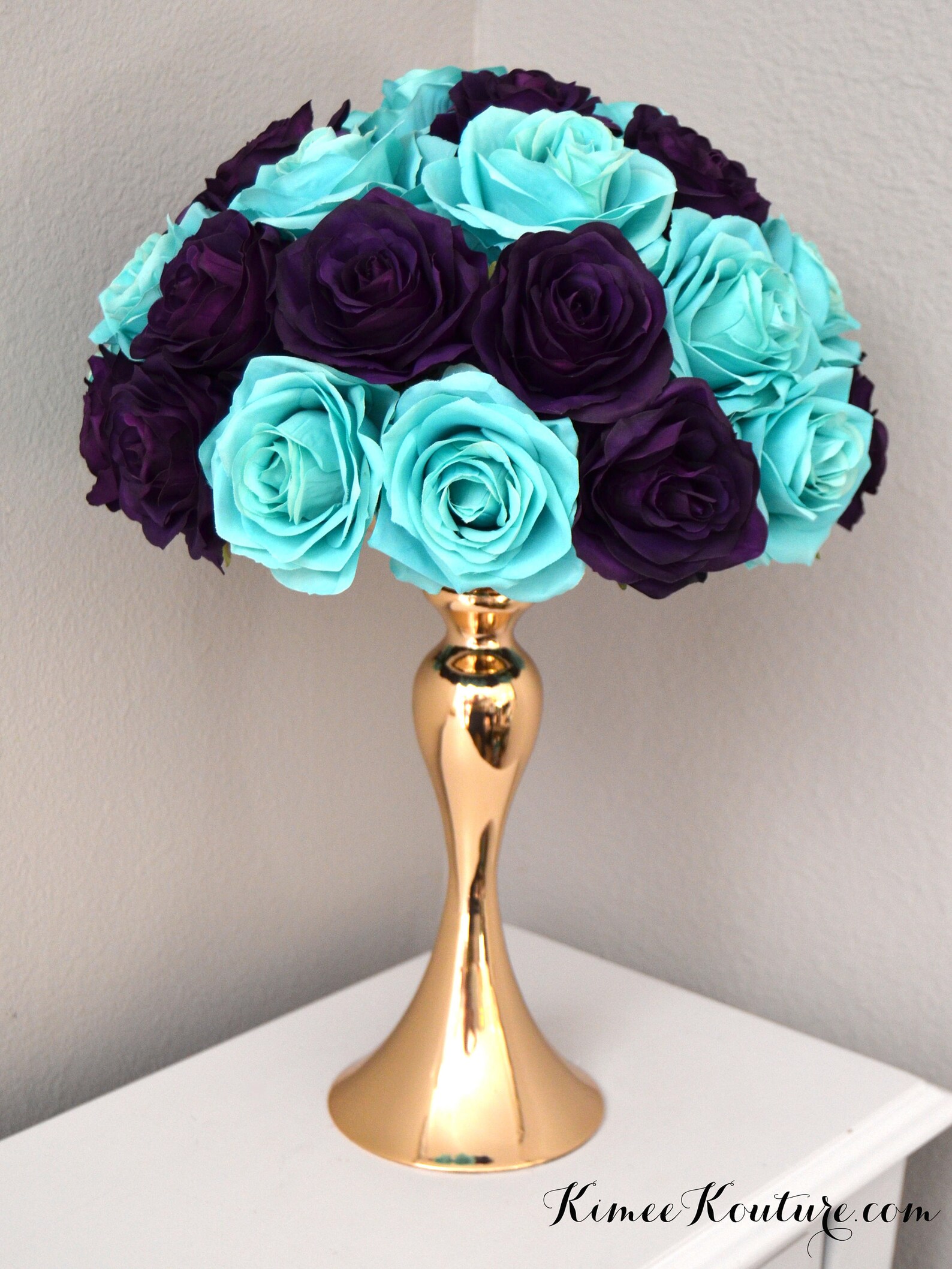 TURQUOISE & PURPLE Rose Arrangement. Peacock Wedding - Etsy UK