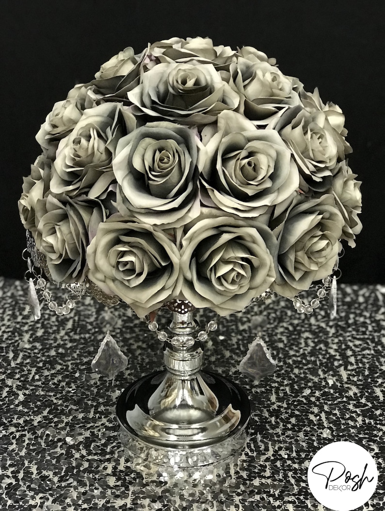 GRAY Rose Arrangement. GRAY Wedding Centerpiece. Floating - Etsy