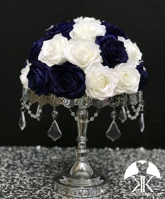 Navy Blue And Silver Wedding Centerpieces