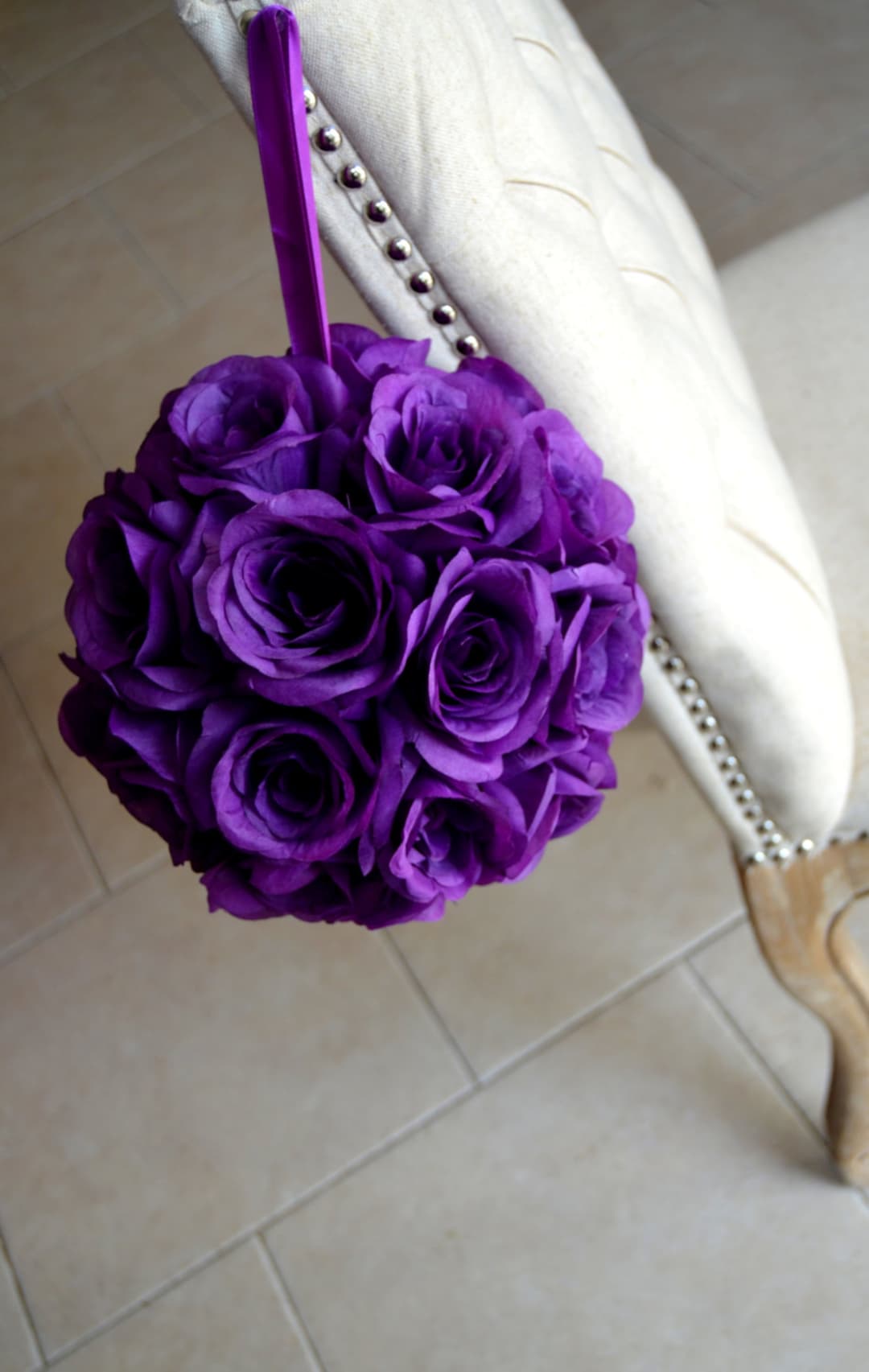 PURPLE Pomander. Kissing Ball. Flower Ball. . Wedding Decor. PREMIUM ...