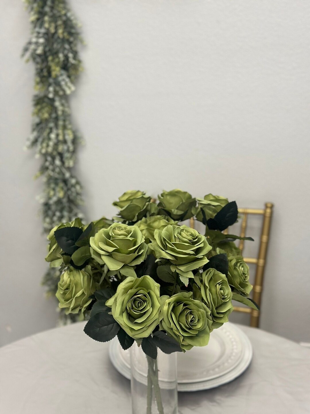 SAGE GREEN Rose Bouquet With Premium Silk Roses. OLIVE Green Wedding ...