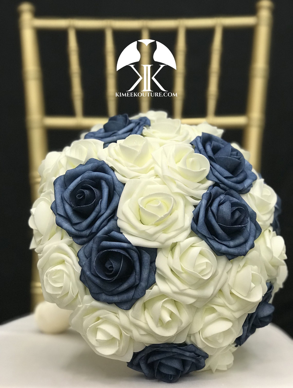 DUSTY SLATE Blue & Ivory BRIDAL Bouquet with Brooch Gem | Etsy