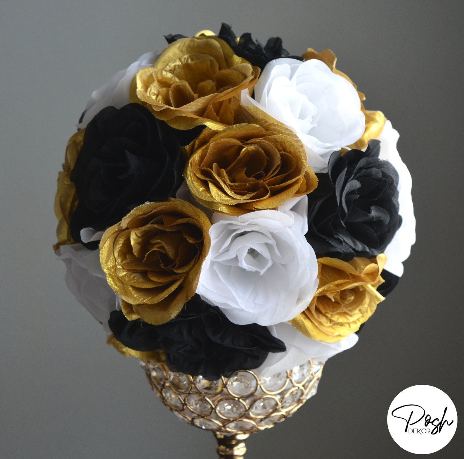 WHITE GOLD and BLACK Flower Ball Mix. Gold Wedding - Etsy