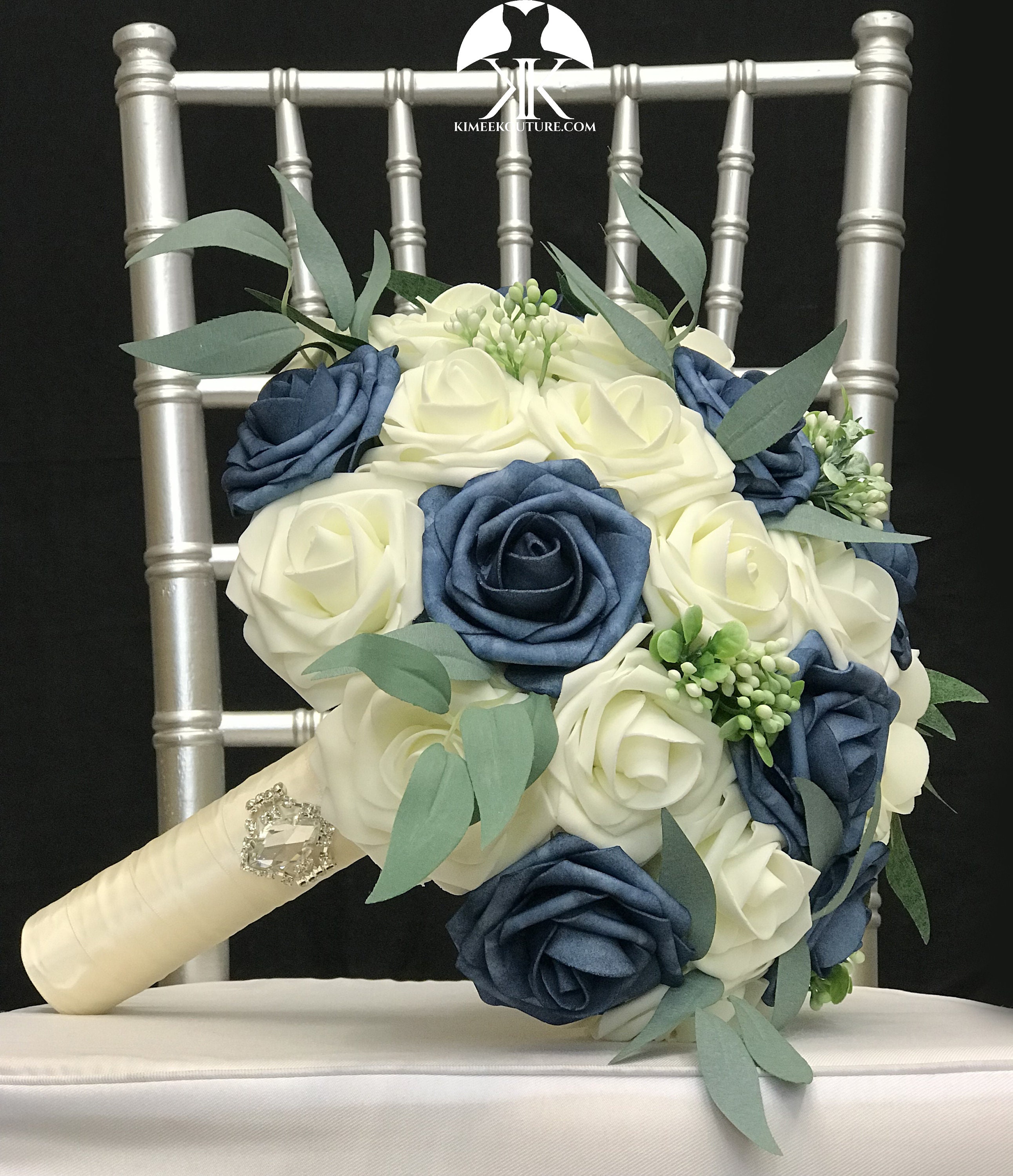 Rustic Bridal Bouquet. DUSTY SLATE BLUE & Ivory Bridal Bouquet | Etsy