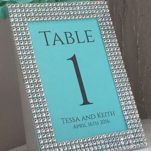 5x7 RHINESTONE FRAME With Table Number. PERSONALIZED With Bride and ...