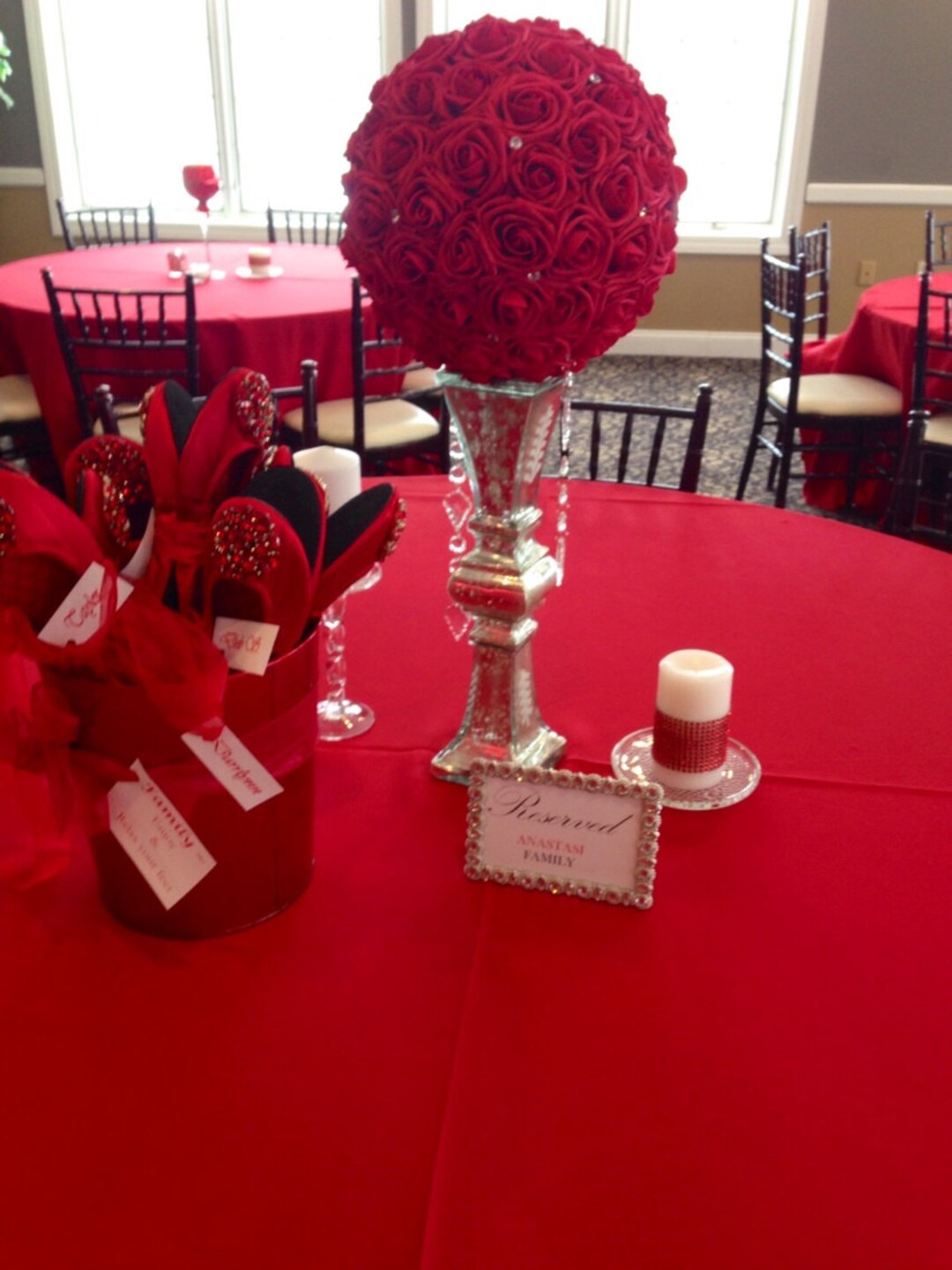 RED Flower Ball With Diamond Rhinestone Gems. WEDDING CENTERPIECE ...